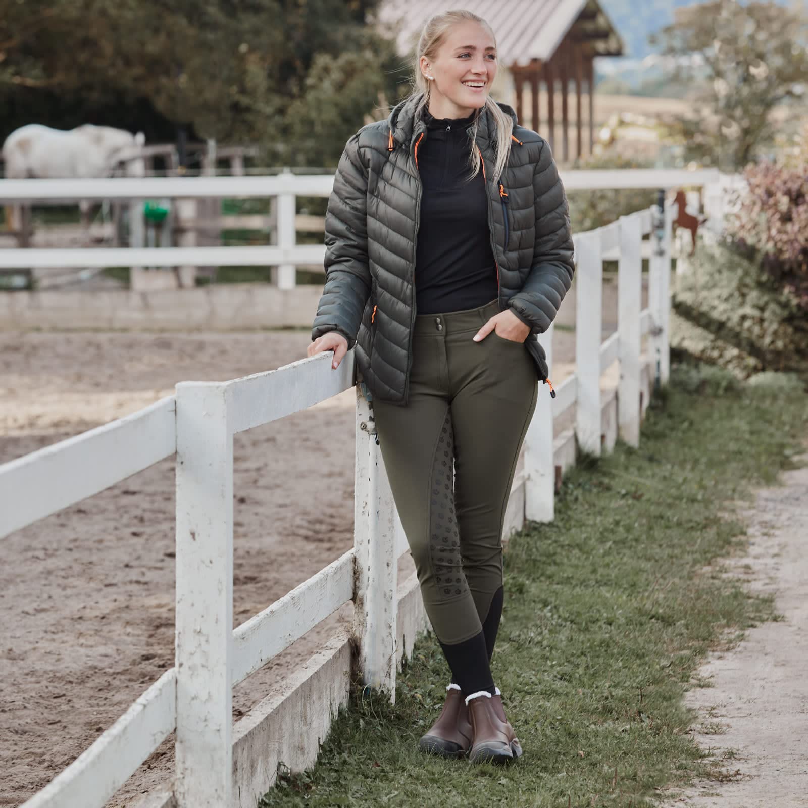HORZE Holly Womens Fitted Padded Equestrian Horse Riding Winter Jacket - Green - 8/10