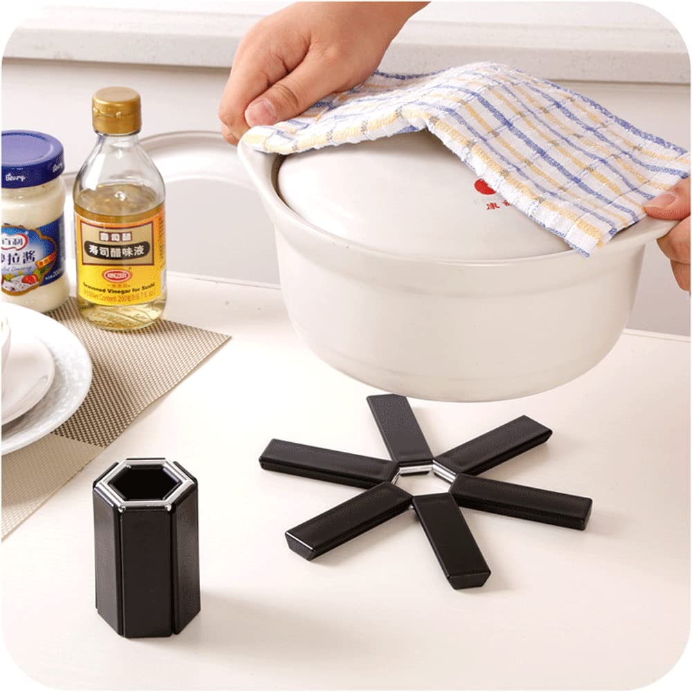 Mcles 3 Pack Trivet for Hot Dishes Collapsible Hot Pad Non-Slip Heat-Insulating Placemat,Heat-Resistant Folding Pad, Eco Expanding Silicone Pot Holder for Household Kitchen Gadgets, Black