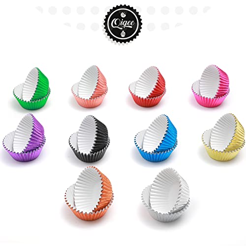 qiqee 500pcs Foil Cupcake Liners For Baking Standard Size Thick & Sturdy Oil Resistance, 10 Color Baking Cups Muffin Liners Paper(Standard Size 2inch Bottom)