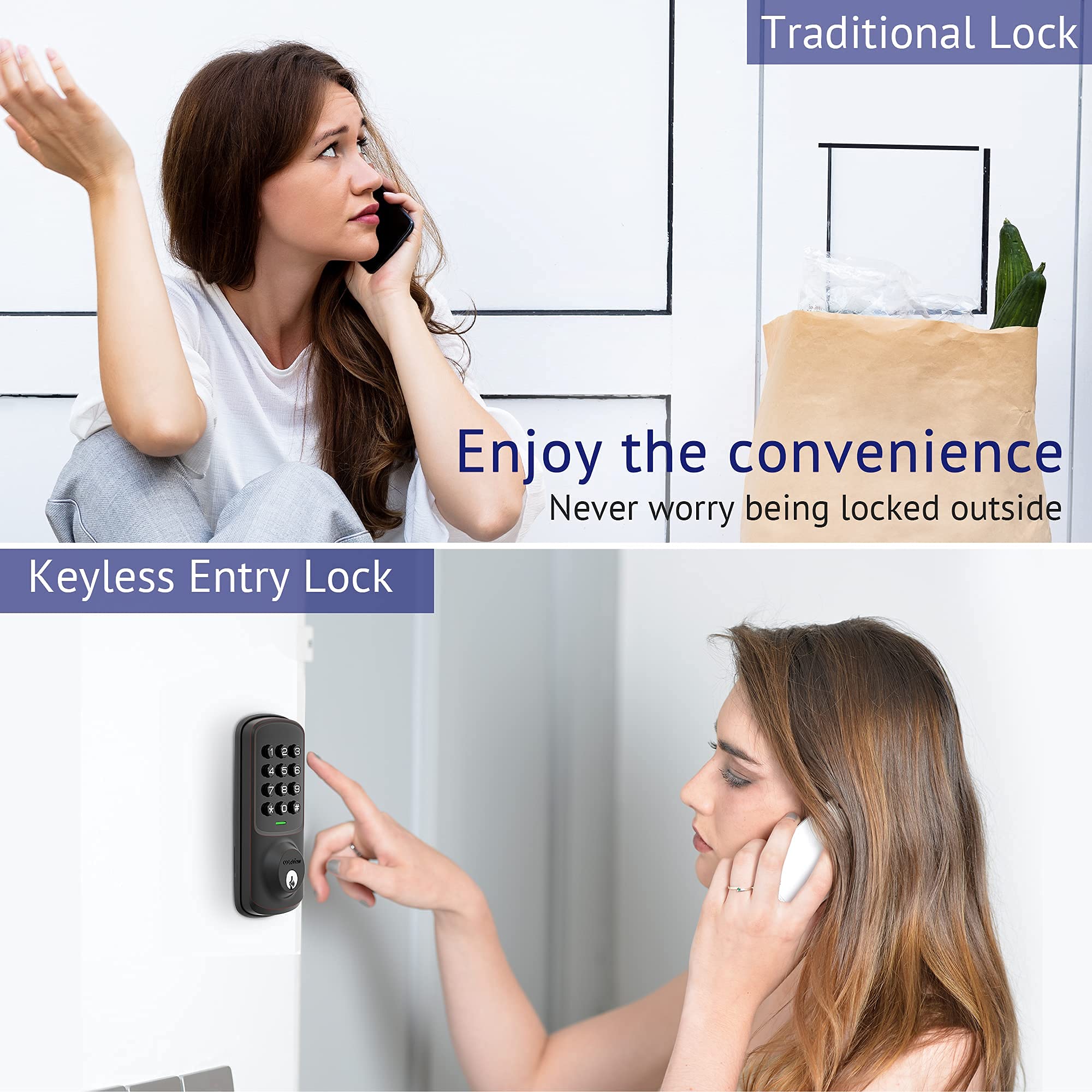 LaView Electronic Deadbolt Lock, Keypad Door Lock with Auto Lock, 1-Touch Motorized Locking, 20 User Codes, Bronze, Easy Installation