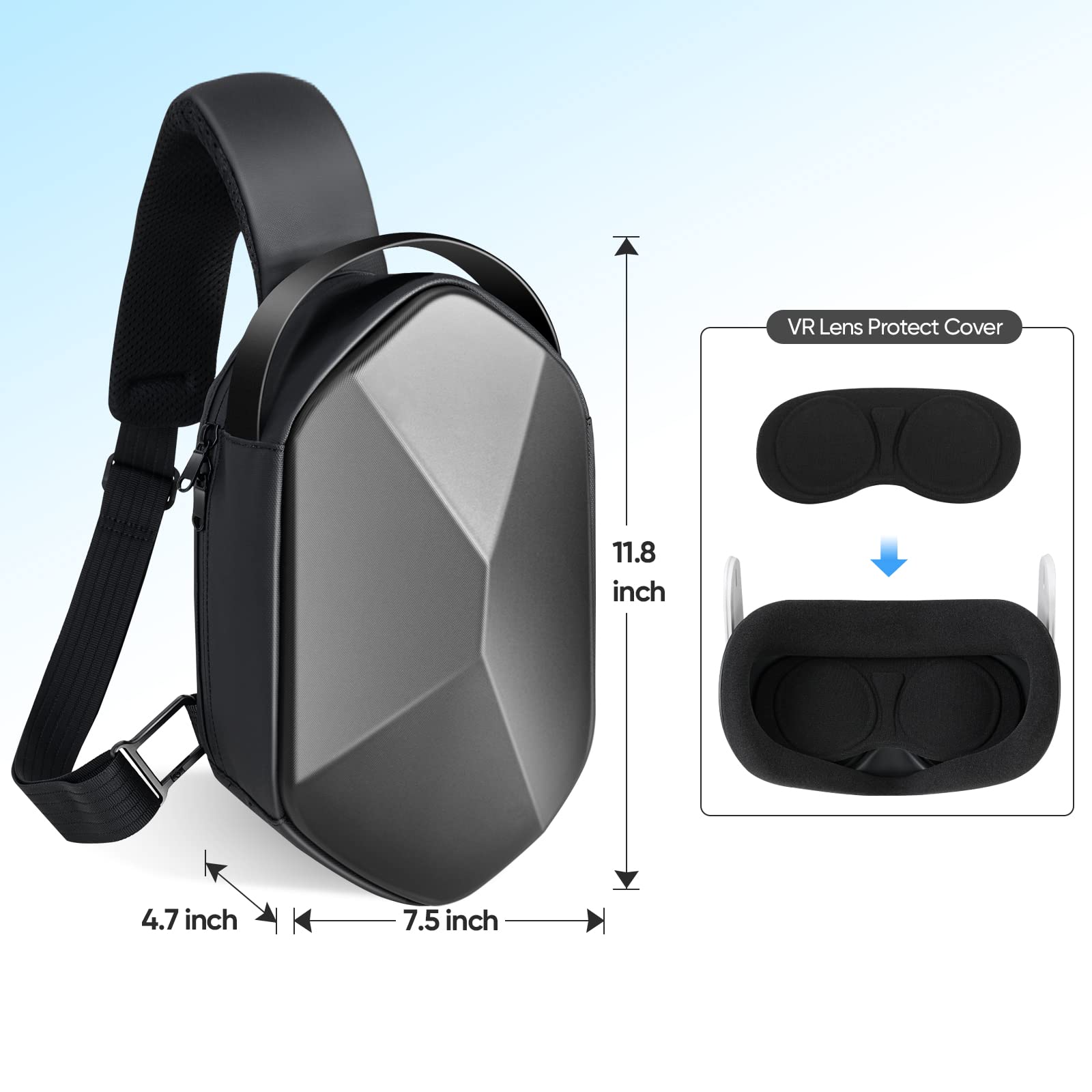 SARLAR Design Fashion Hard Travel Case for Oculus Quest 2 Headset and Touch Controller Accessories, Crossbody Shoulder Chest Backpack with Lens Protector Cover