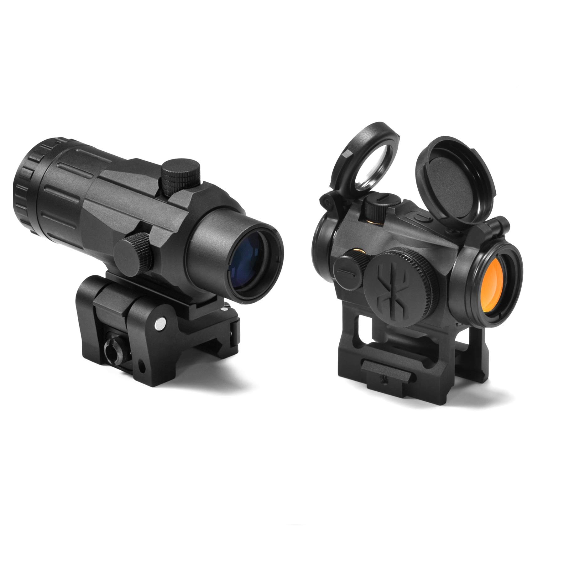 KNINE OUTDOORS 2 MOA 20mm Lens Tactical Red Dot Sight Scope 3X Magnifier Combo with 1 Inch Riser Mount,Black and Khaki (Black)