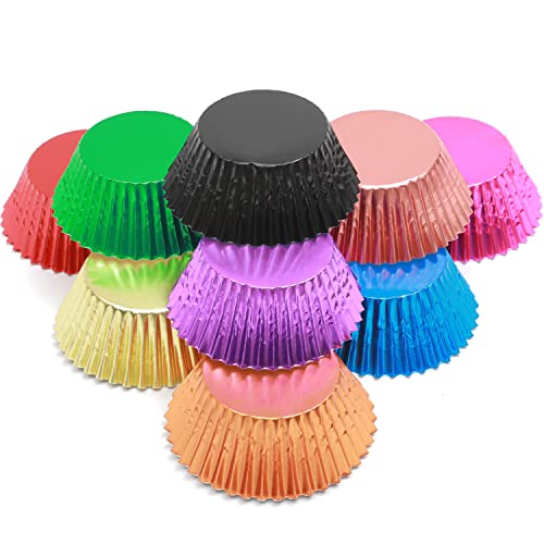 qiqee 500pcs Foil Cupcake Liners For Baking Standard Size Thick & Sturdy Oil Resistance, 10 Color Baking Cups Muffin Liners Paper(Standard Size 2inch Bottom)