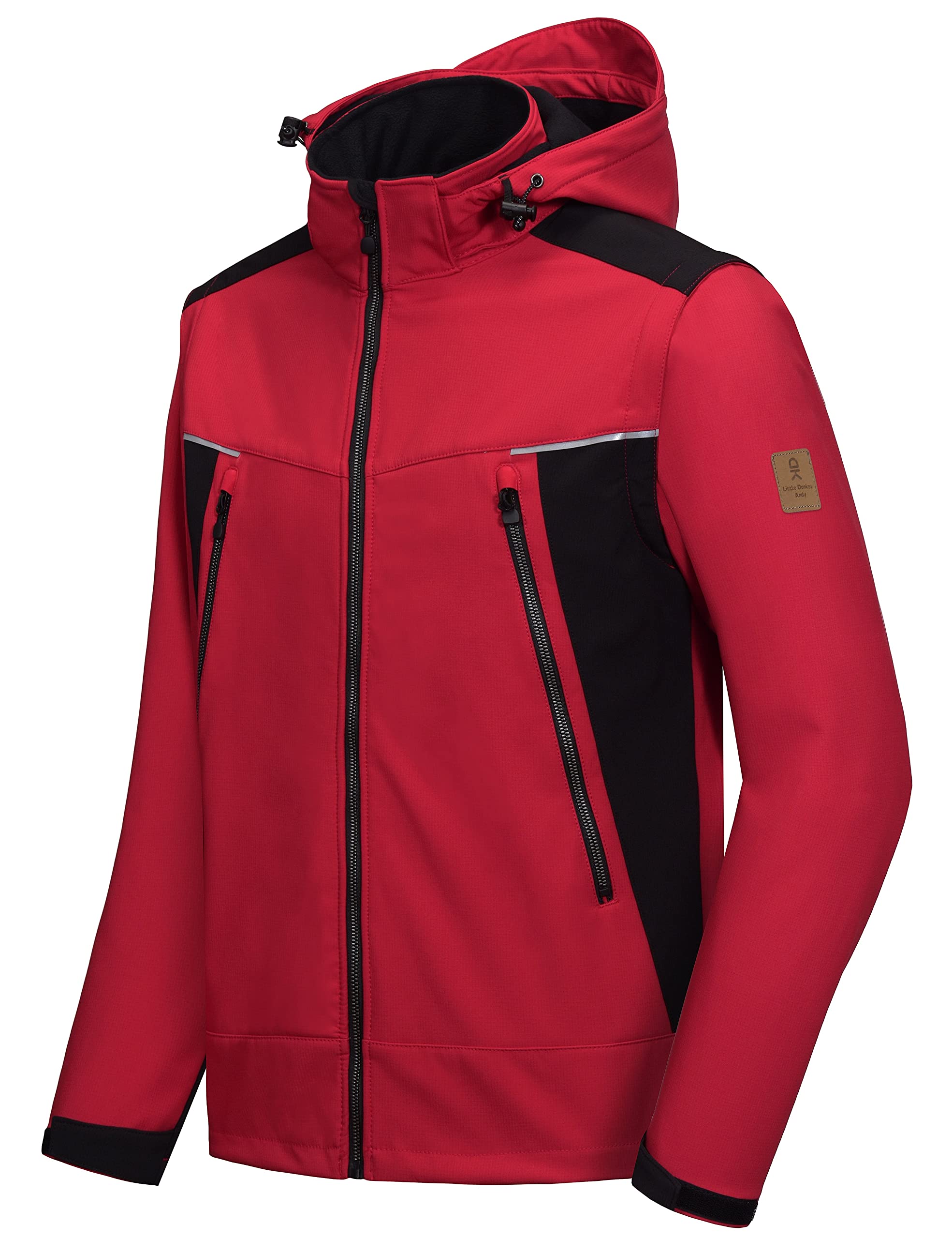 Little Donkey Andy Men's Waterproof Softshell Jacket with Detachable Sleeves and Hood, Fleece Mountain Ski Snow Rain Coat Red Size L