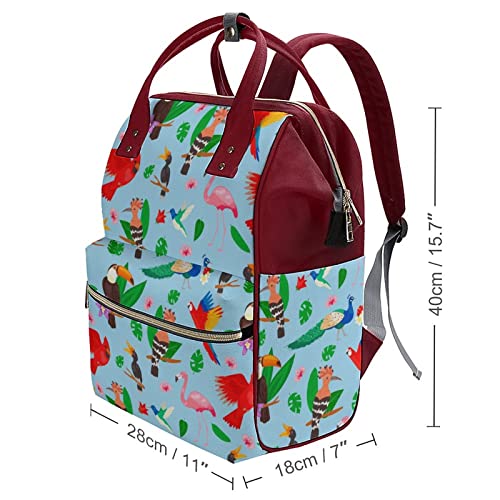Tropical Birds Jungle Summer Waterproof Mommy Bag Diaper Bag Backpack Multifunction Large Capacity Travel Bag