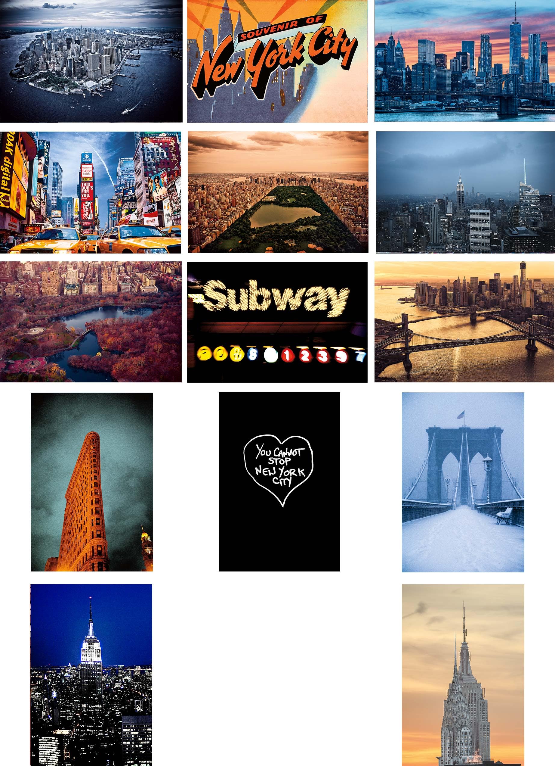 Set of 12 Large New York Refrigerator Magnets Souvenir Set of 3" x 4.5" Fridge Magnets with Great Printing Quality. Made in USA