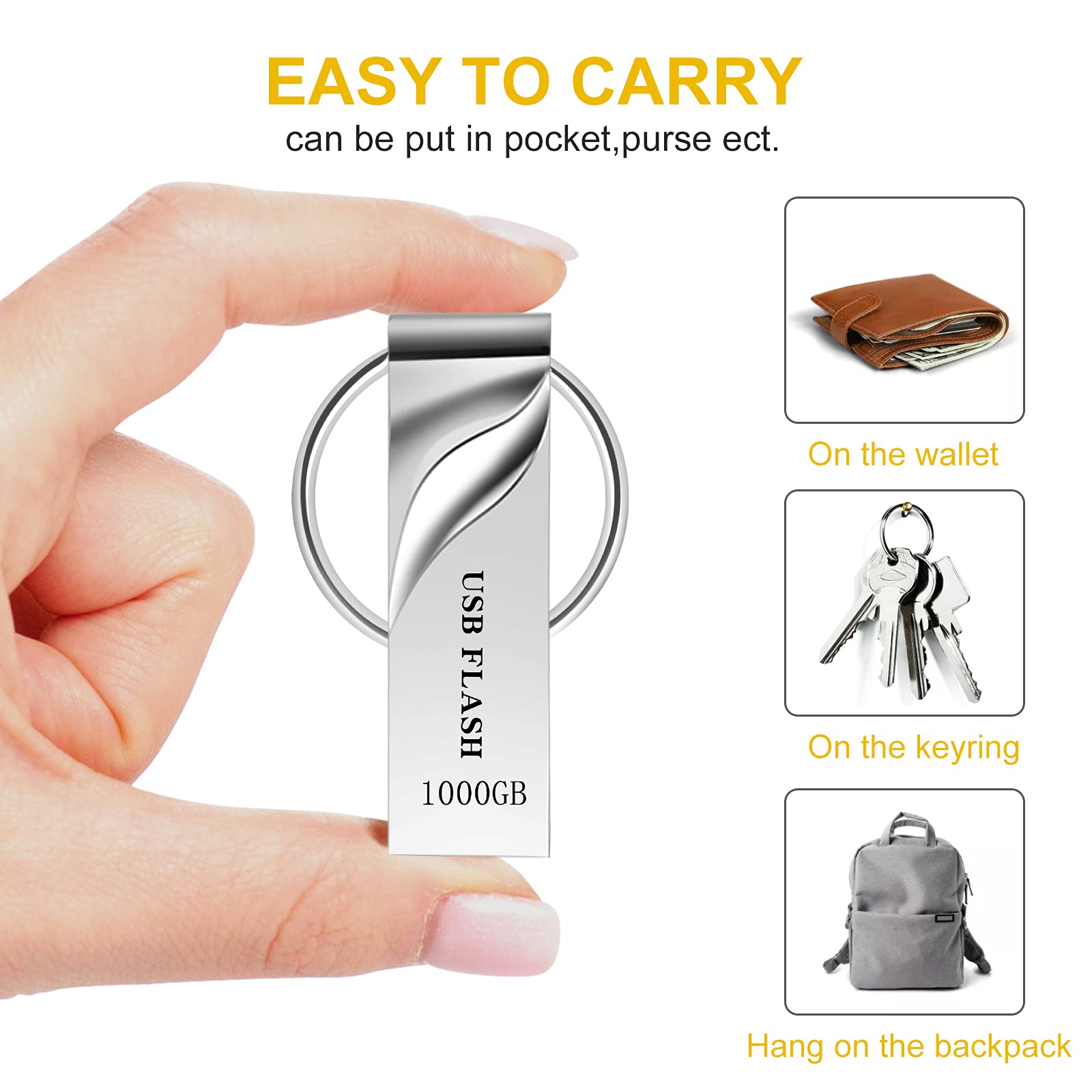 wedcook 1TB USB Flash Drive Waterproof Shockproof USB 3.0 Thumb Drive 1000GB High Speed USB Drive Metal Pen Drive Mini Memory Stick with Keychain for Data Storage and Backup