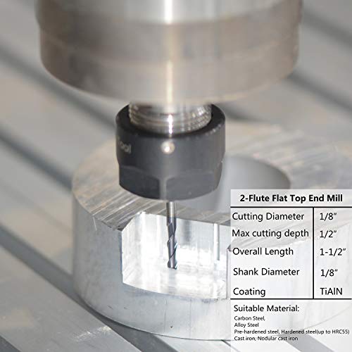 SpeTool 5Pcs 2-Flute Square Nose Carbide End Mill 1/8 Inch Router Bit with 1/8 inch Shank CNC Machine Tools, TiAlN Coated