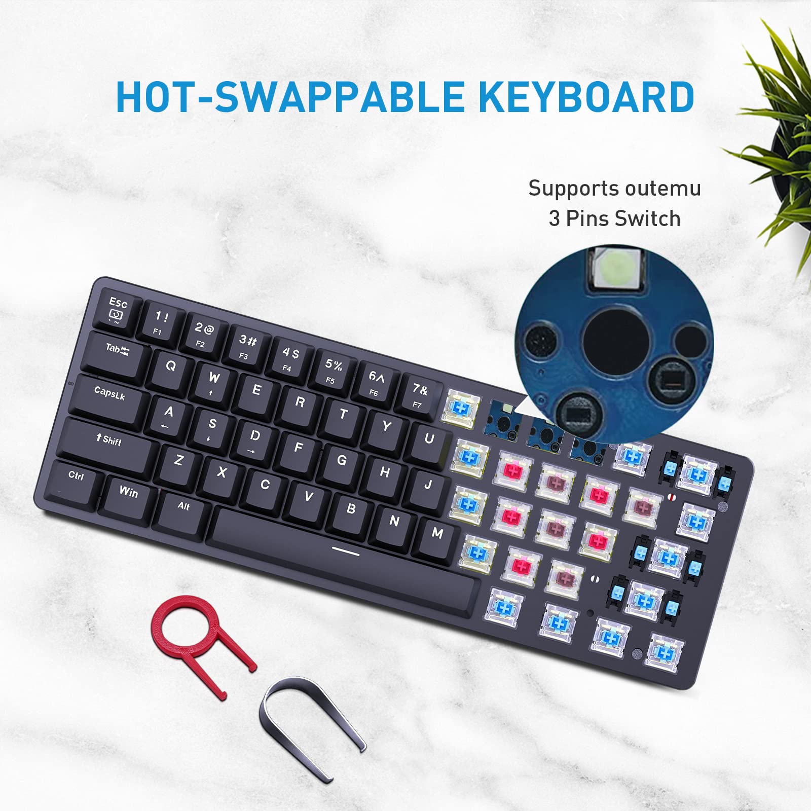Redragon 60 Percent Mini Keyboard, Mechanical Gaming Keyboard with Low Profile Blue Switches, 18 LED Backlits, Wired Compact Portable Keyboard for Windows PC Mac, Typing, Travel, K615