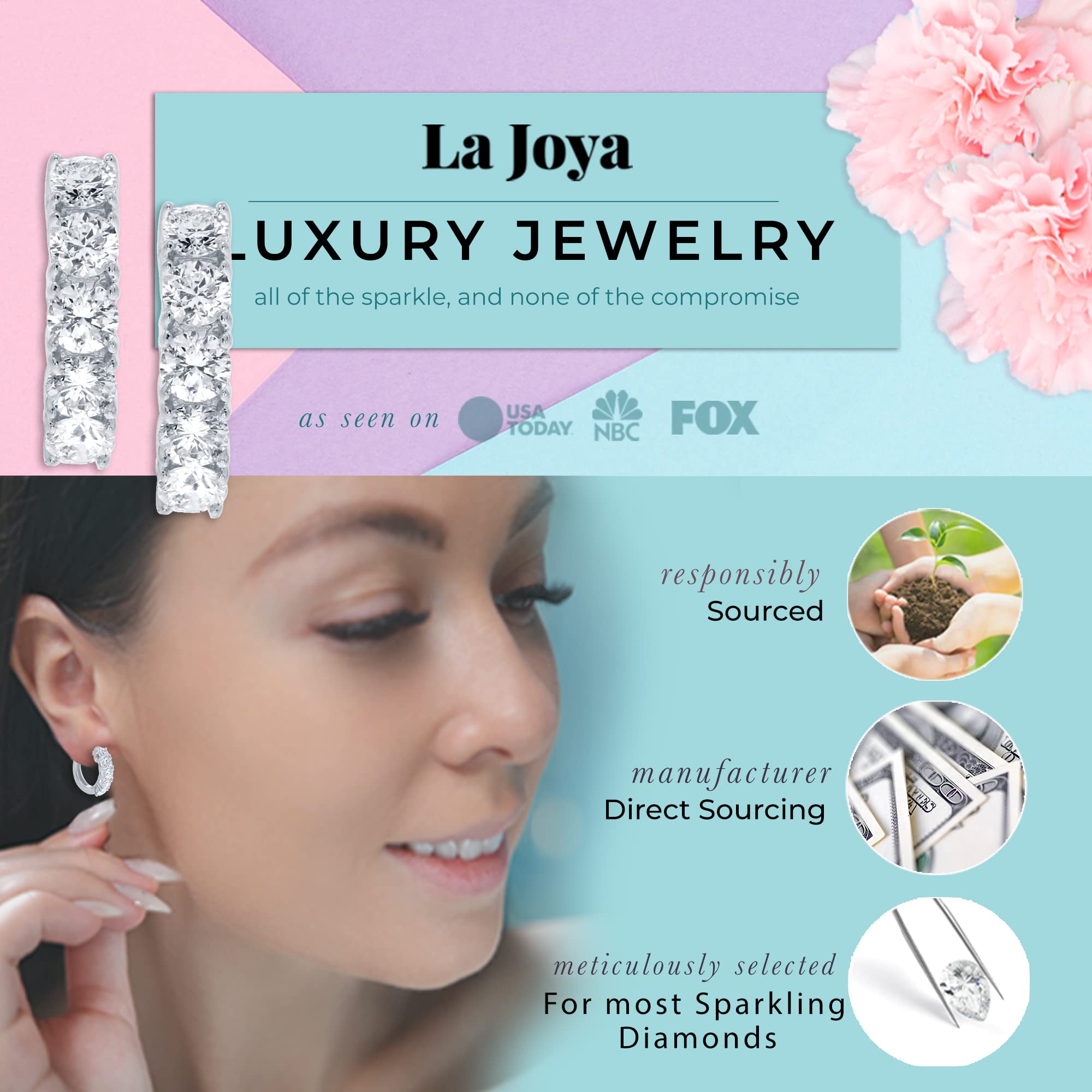 La Joya Dainty Lab Grown Diamond Earrings Set | 1/2 Carat Sterling Silver Diamond Huggie Hoop Earrings |