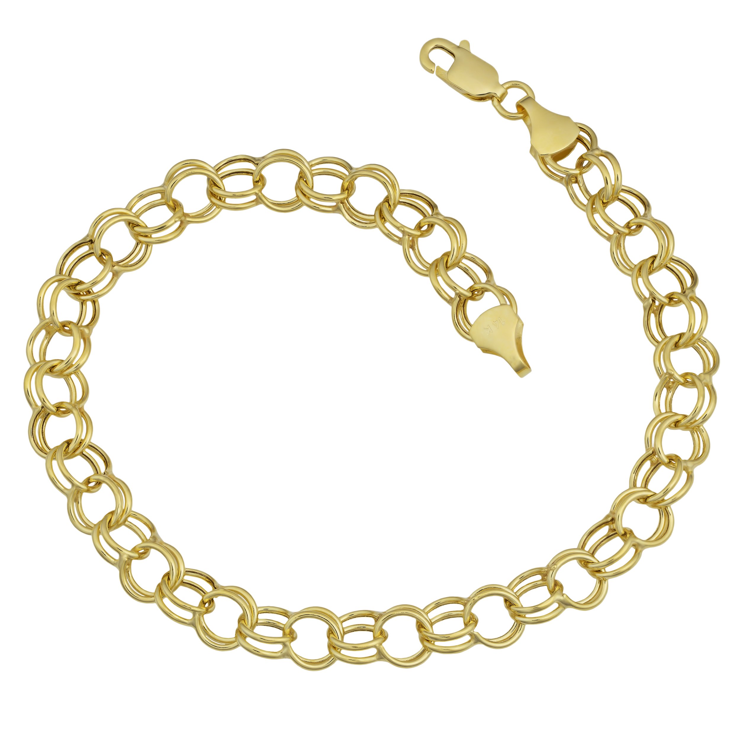 Kooljewelry 14k Yellow Gold 6.6 mm Round Link Charm Bracelet (8 inch)
