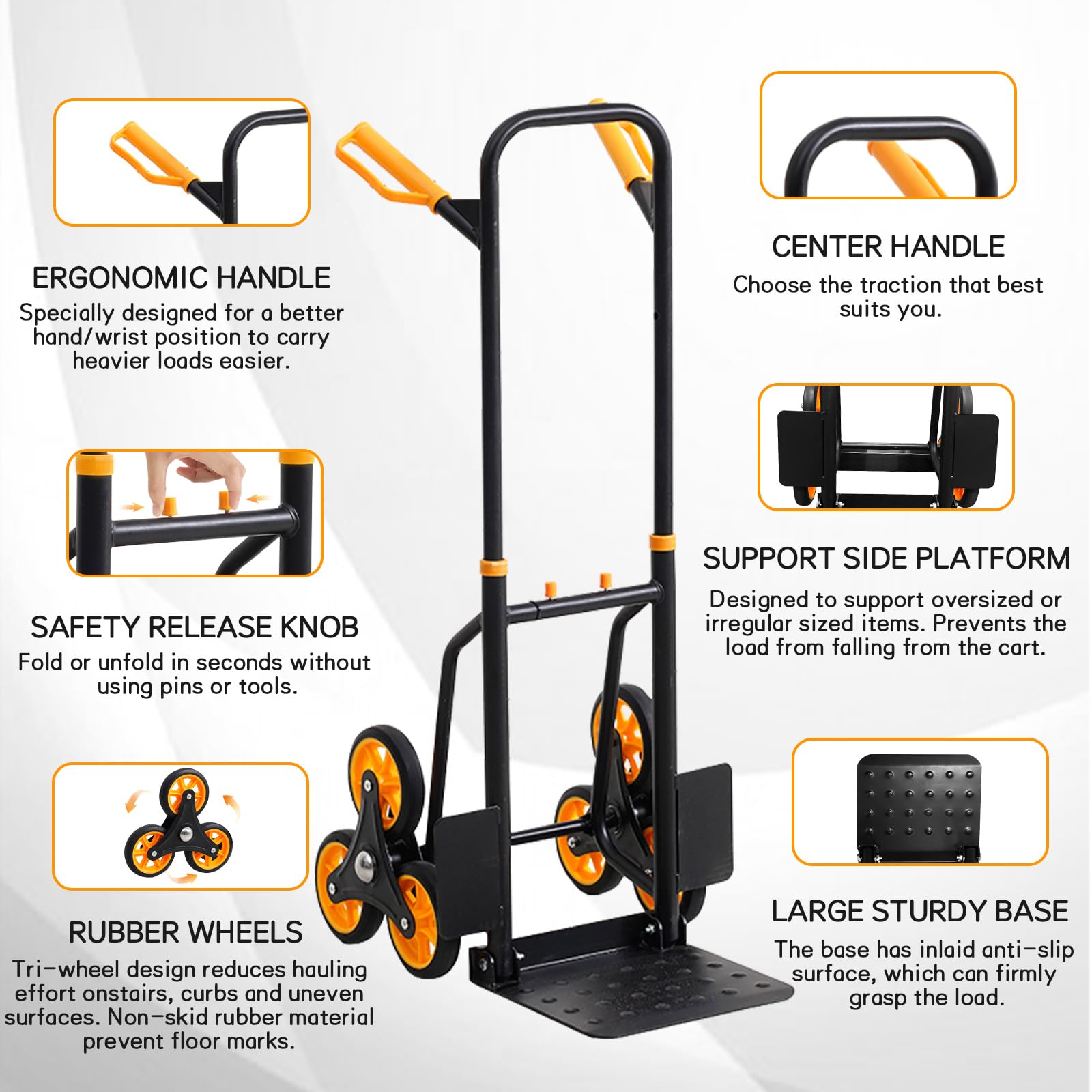 Stair Climbing Cart and Dolly,Heavy Duty Hand Truck 440 Lbs Capacity with Telescoping Handle and 6 Rubber Wheels for Shopping,Moving,Family,Office Use
