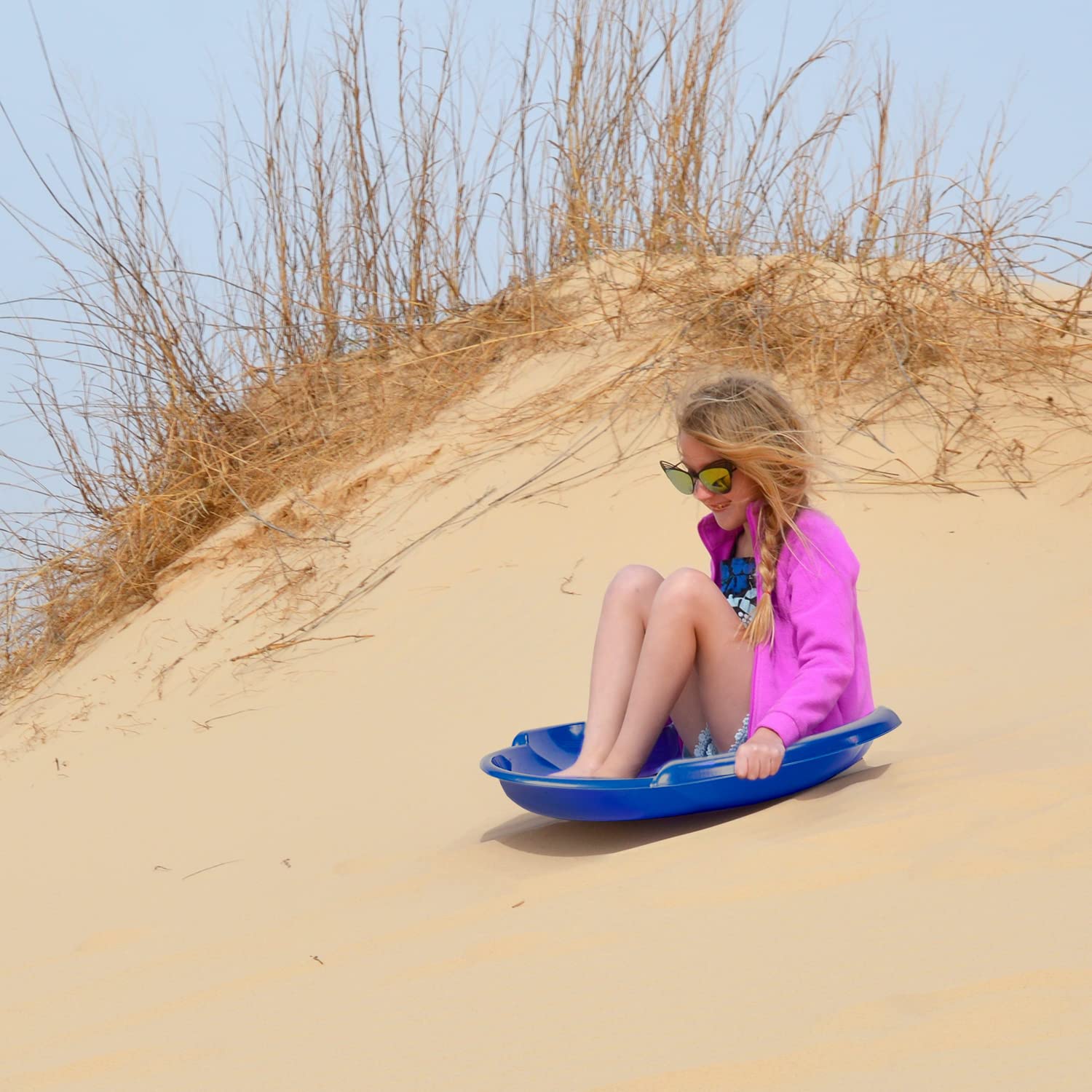 Plastic Saucer Sled with Pull Cord 2 Pieces – Snow Disc for Sledding – Round Snow Sled for Kids and Adults – Snow and Sand Outdoor Fun