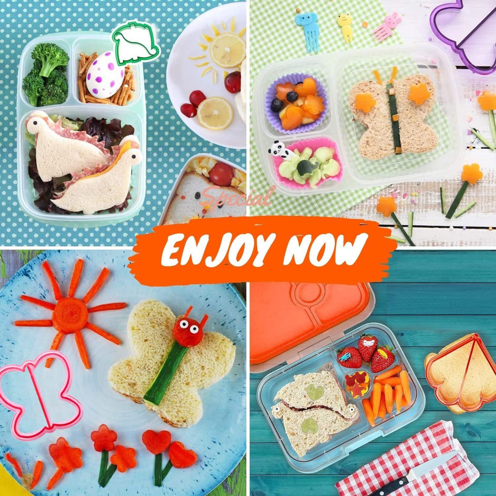 Sandwich Cutter and Sealer, 6 Pcs Bread Decruster Sandwich Cutter Pancake Maker Dinosaur Butterfly Dolphin Heart Puzzle Shape DIY Cookie Sandwich Cutters for Kids Bento Box