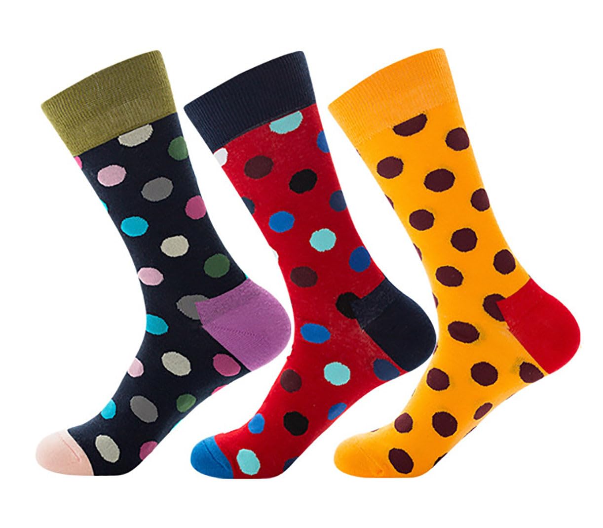 Santimon Mens Dress Funny Novelty Breathable Colorful Dots Socks Cotton Casual Cushioned Crew Socks Black-Yellow 1 Pack