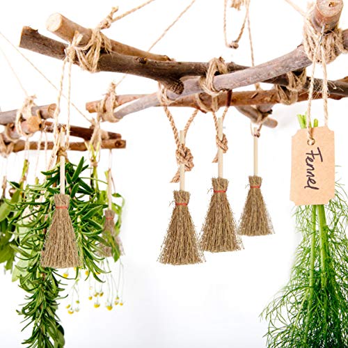 Sewroro 12pcs Mini Broom Hanging Witches Prop Broom Miniature Artificial Mini Straw Brooms for Halloween Party Prop Hangings Decorations