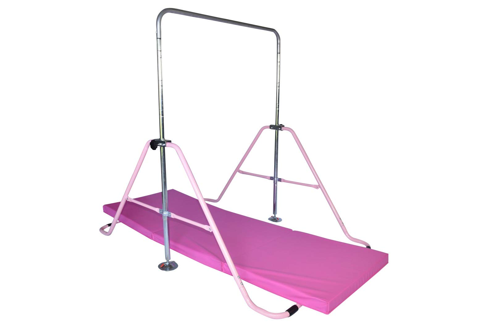 Kids Jungle Children Monkey Bar Gymnastics Athletic Expandable Kip Balance Bars Junior Training Play Gym Pink with 2Ft x 6Ft Gymnastic Mat