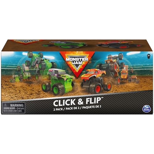 Monster Jam, 2-Pack Official Grave Digger and El Toro Loco Clip & Flip Monster Trucks, 1:43 Scale Kids Toys for Boys