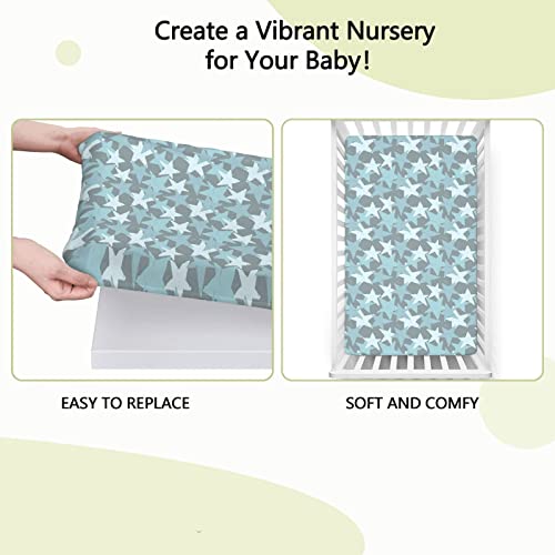 Star Themed Fitted Mini Crib Sheets,Portable Mini Crib Sheets Soft & Stretchy Fitted Crib Sheet-Crib Mattress Sheet or Toddler Bed Sheet,24β x38β,Seafoam and Baby Blue