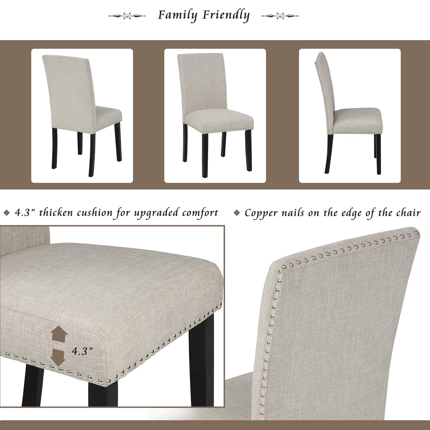 Merax 5 Piece Faux Marble Dining Table Set with 4 Thicken Cushion Chairs for Living Room, White+Beige