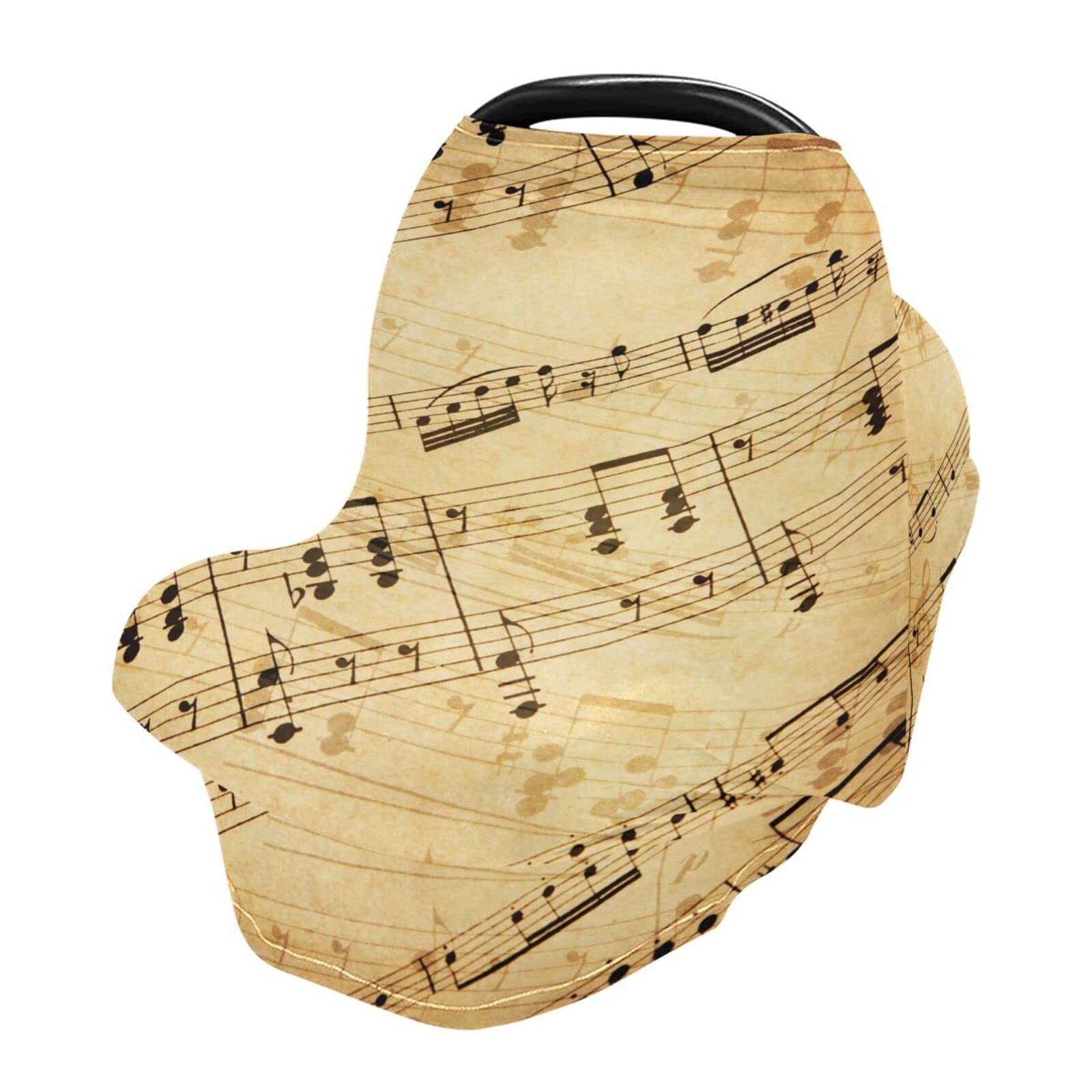 Soft Baby Car Seat Covers Canopy for Infants Strollers Canopies for Newborns Babies Nursing Apron Cover for Breastfeeding, Vintage Music Note