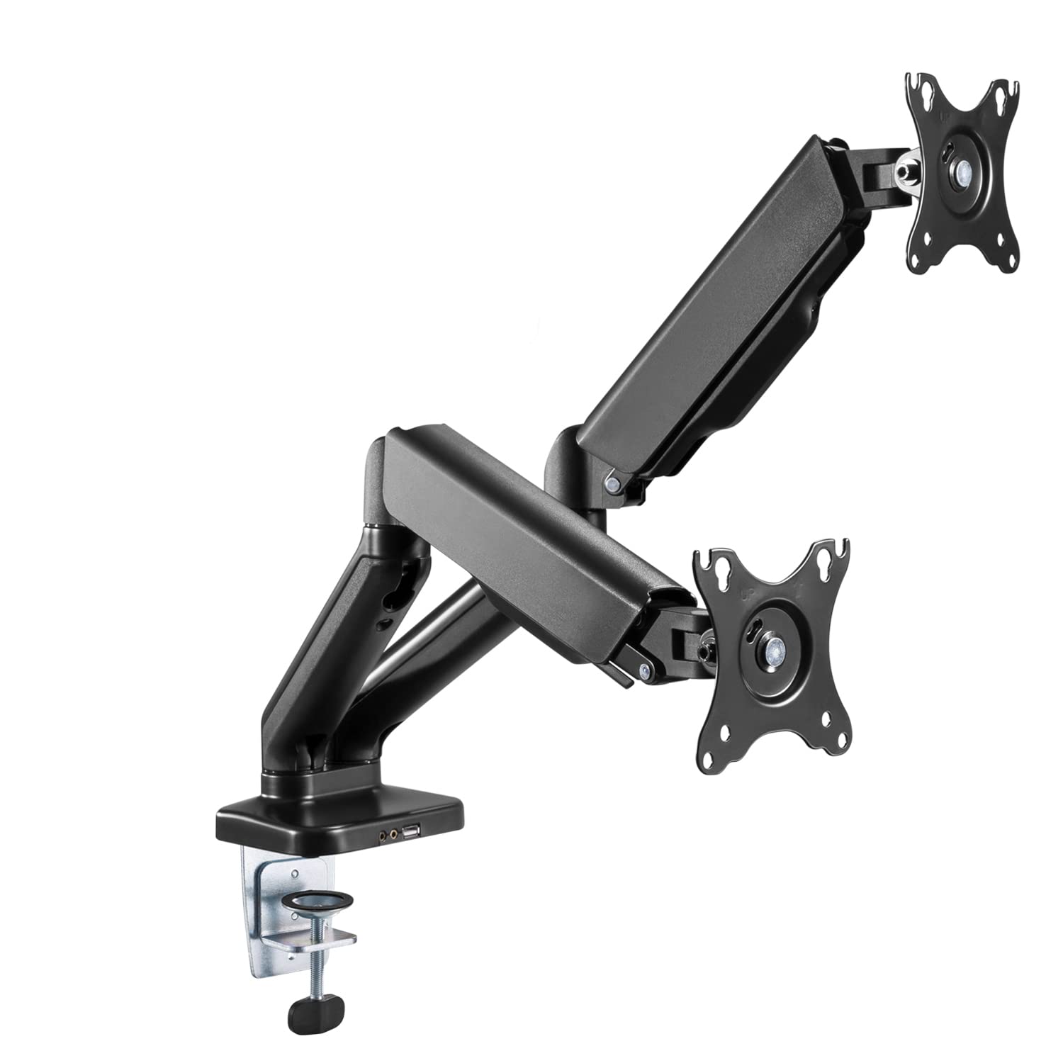 Stellar Mounts Dual Spring LCD Monitor Arms with USB and Multimedia Ports for: Samsung 32 inch UJ59 4k Monitor (LU32J590UQNXZA) - UHD, 3840 x 2160p, 60hz, 4ms AMD FreeSync, Gaming, HDMI, DP, Black