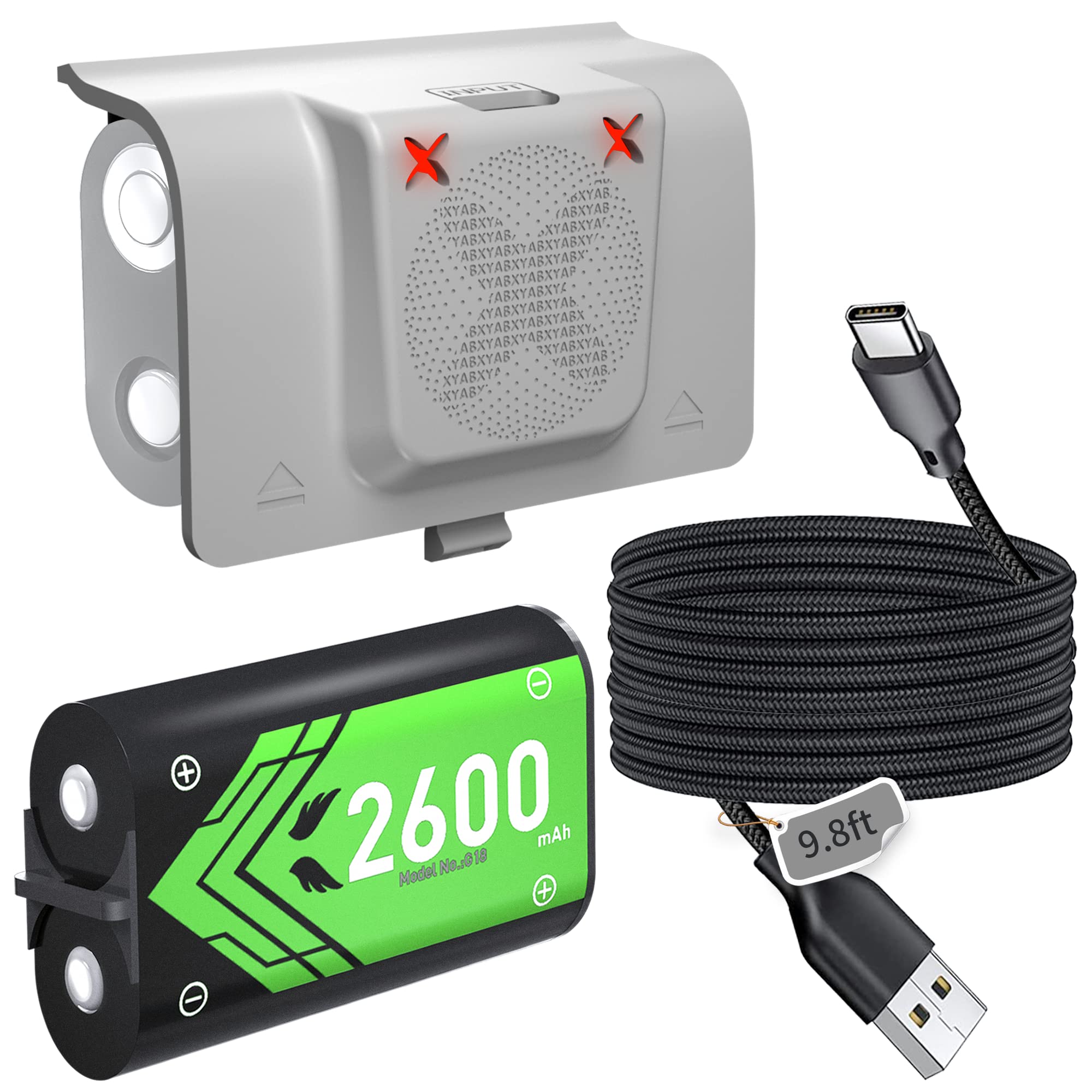 Play and Charge Kit for Xbox Series X/Xbox Series S, 2600mAh Rechargeable Battery Pack with 9.8FT USB Charging Cable and LED Charging Indicator for Xbox Controller with Cover-White
