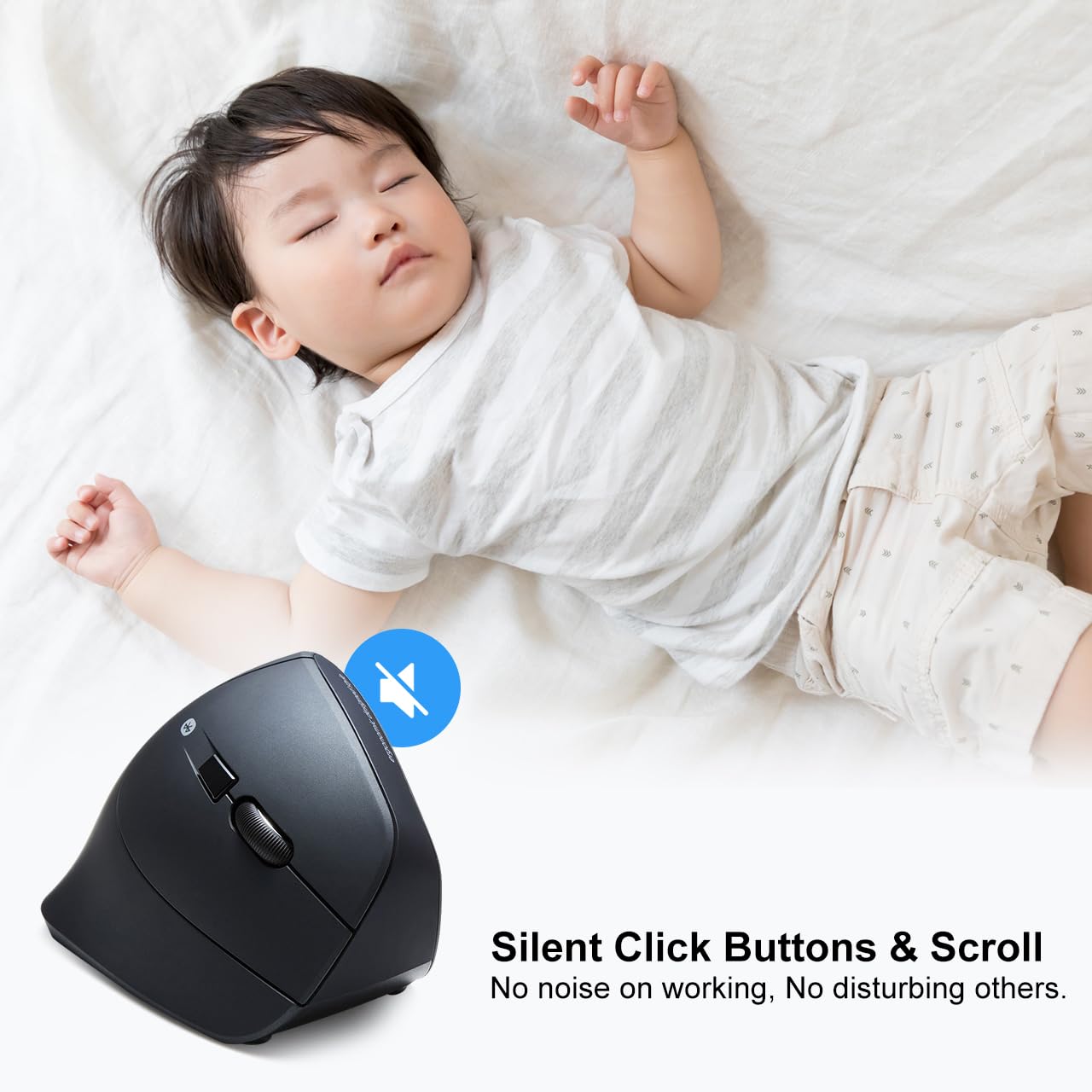 SANWA Bluetooth Wireless Ergonomic Mouse, Optical Vertical Computer Mice, Silent Noiseless Click, Reduce Wrist Strain, (800/1200/1600 DPI, 6 Buttons) Compatible with MacBook, Laptop, Windows, Mac OS