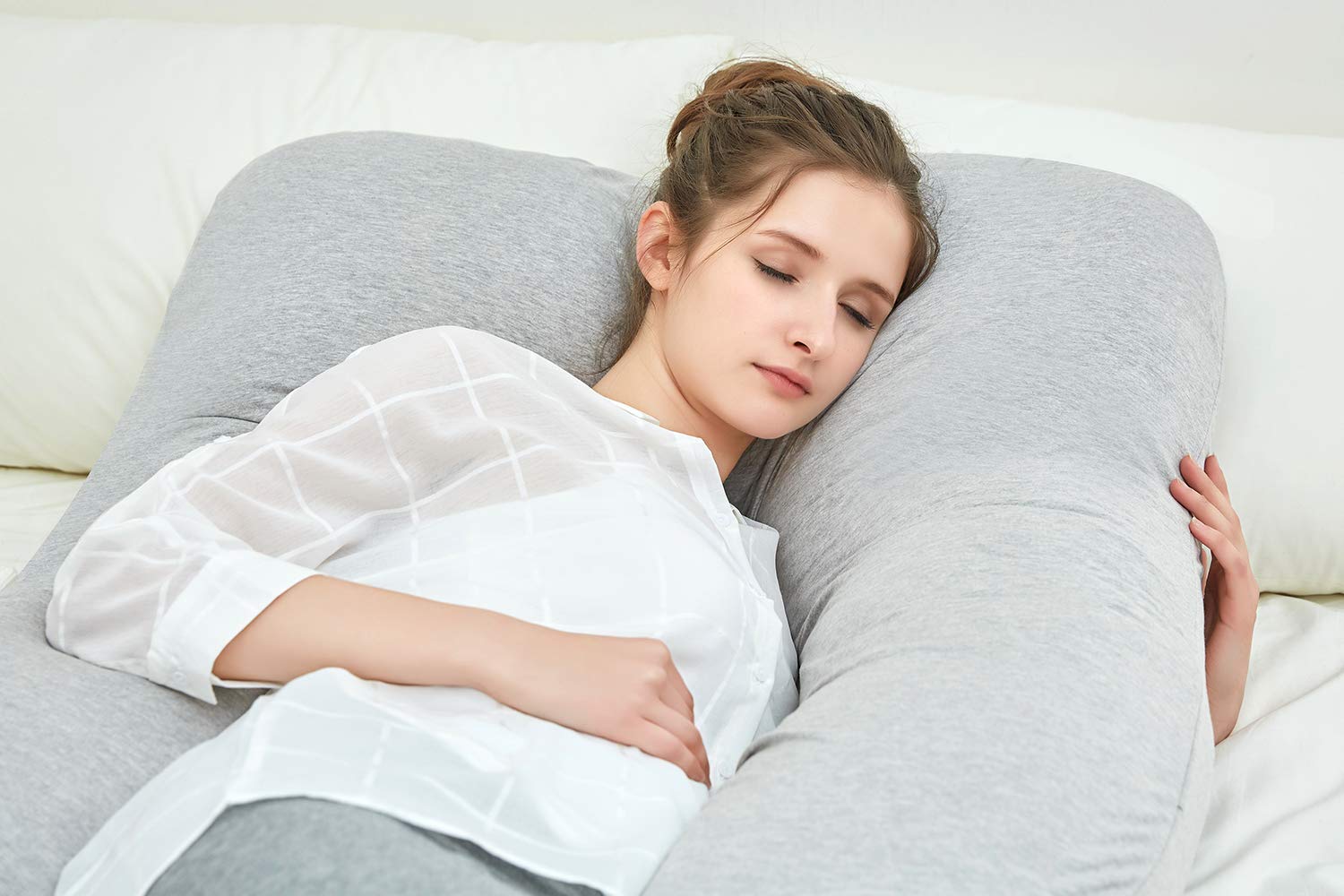 Joyourbaby 59'' Full Body Pregnancy Pillow U-Shaped Maternity Sleeping Pillow with Removable Cover (Gray)