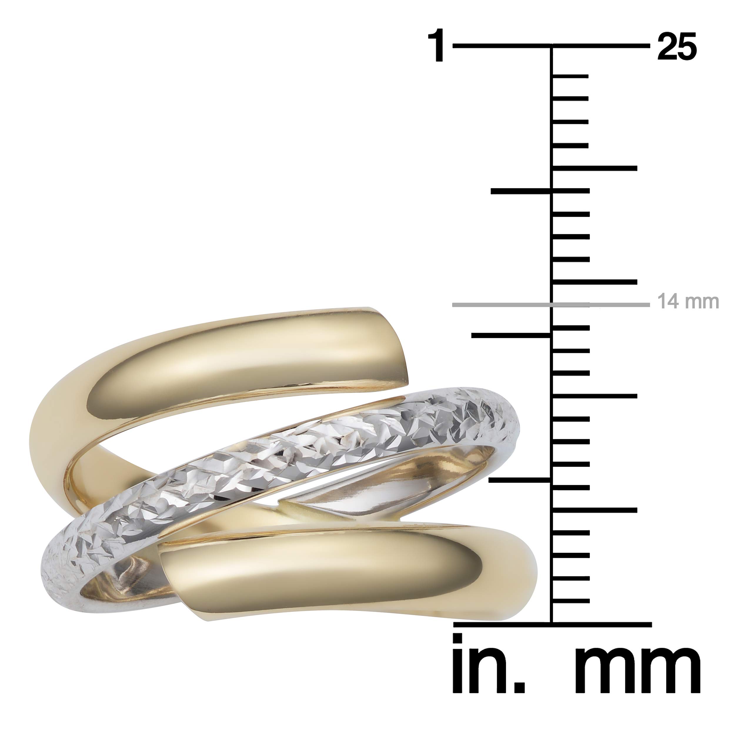 Kooljewelry 14k Two-tone Yellow and White Gold Diamond-cut Bypass Ring (size 10)