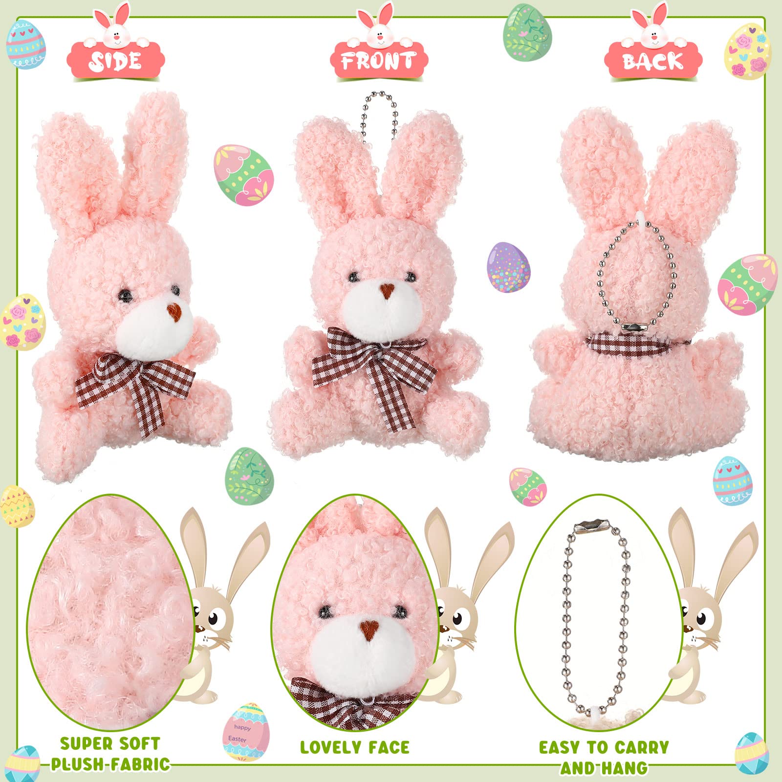 Sanwuta 24 Pcs Bunnies Plush Animal Keychain Mini Rabbit Stuffed, Bunny Plush Bunny Stuffed Animal for Easter Eggs Filler Baskets Filler Easter Party Supplies Decorations