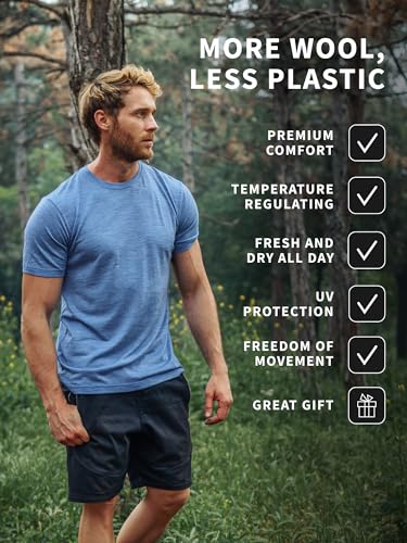 Merino.tech Merino Wool T-Shirt Mens - 100% Organic Merino Wool Undershirt Lightweight Base Layer + Hiking Wool Socks (X-Large, Mustard)
