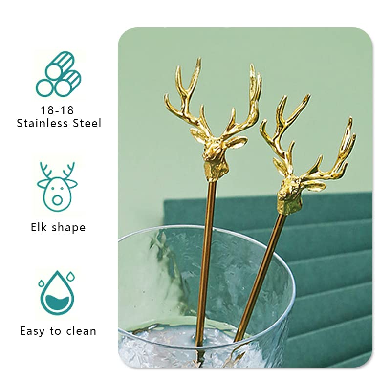 OUKEAI Long handle Iced Tea Spoon 18/8 Stainless steel Mixing scoop Coffee scoop Dessert scoop Fashion moose shape
