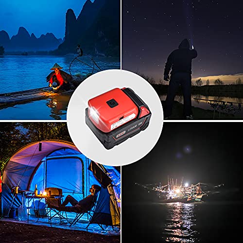 SINTENT Taingwei Battery Adapter for Milwaukee 18V Battery USB Charger and 12V DC Port and 3W LED Work Light - Compatible with Milwaukee M18 Lithium-Ion Batteries,Red,MWQ-090