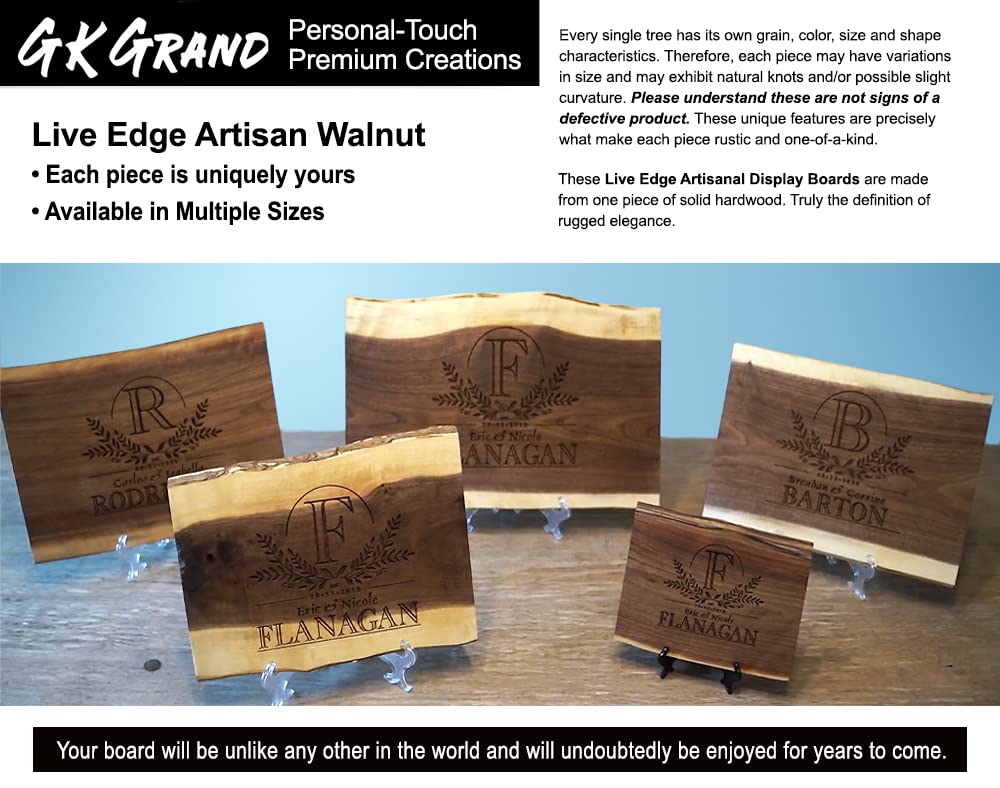 Personalized Cutting Board Wedding Gift β Walnut Live Edge Wood Customized Monogramed Bride Groom Unique Engraved Rustic Elegance Display Newlywed Couple Parents Anniversary Housewarming Christmas