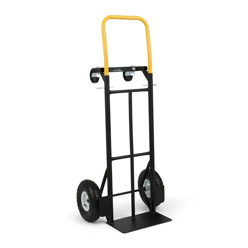 SIMPLI-MAGIC 800 lb Capacity 2 in 1 Convertible Hand Truck and Dolly with 10" Pneumatic Solid Rubber Wheels,Black with Yellow Handle