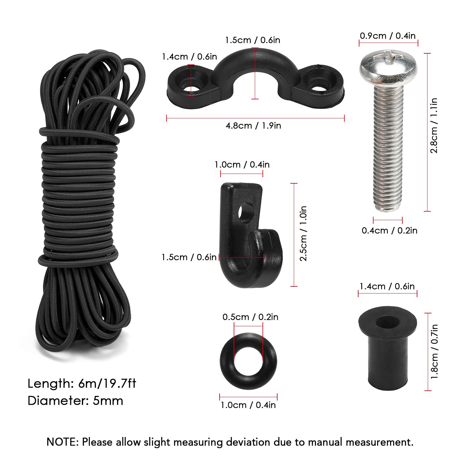 LIXADA 115pcs Deck Rigging Kit Accessory with 19.7ft Bungee Cord Deck Loops Tie Down Pad Eyes Wellnuts for Kayaks Canoes and Boats