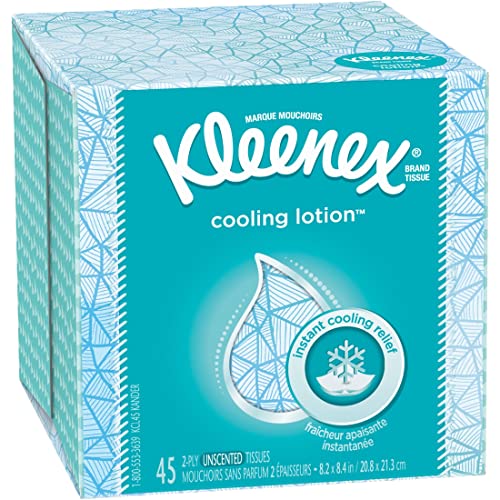 Kleenex Cooling Lotion Facial Tissues With Coconut Oil & Aloe, 1 Cube Box, 45 Total Tissues