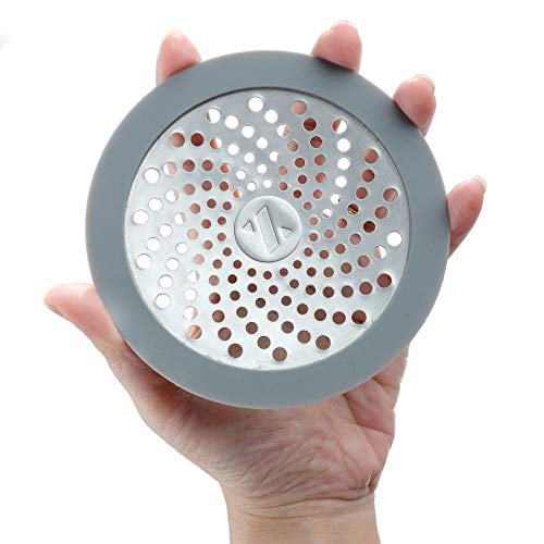 SlipX Solutions Gray Flat Drain Protector Fits Standard Shower Drains to Prevent Clogs (4.5 inch Diameter, Silicone & Stainless Steel)