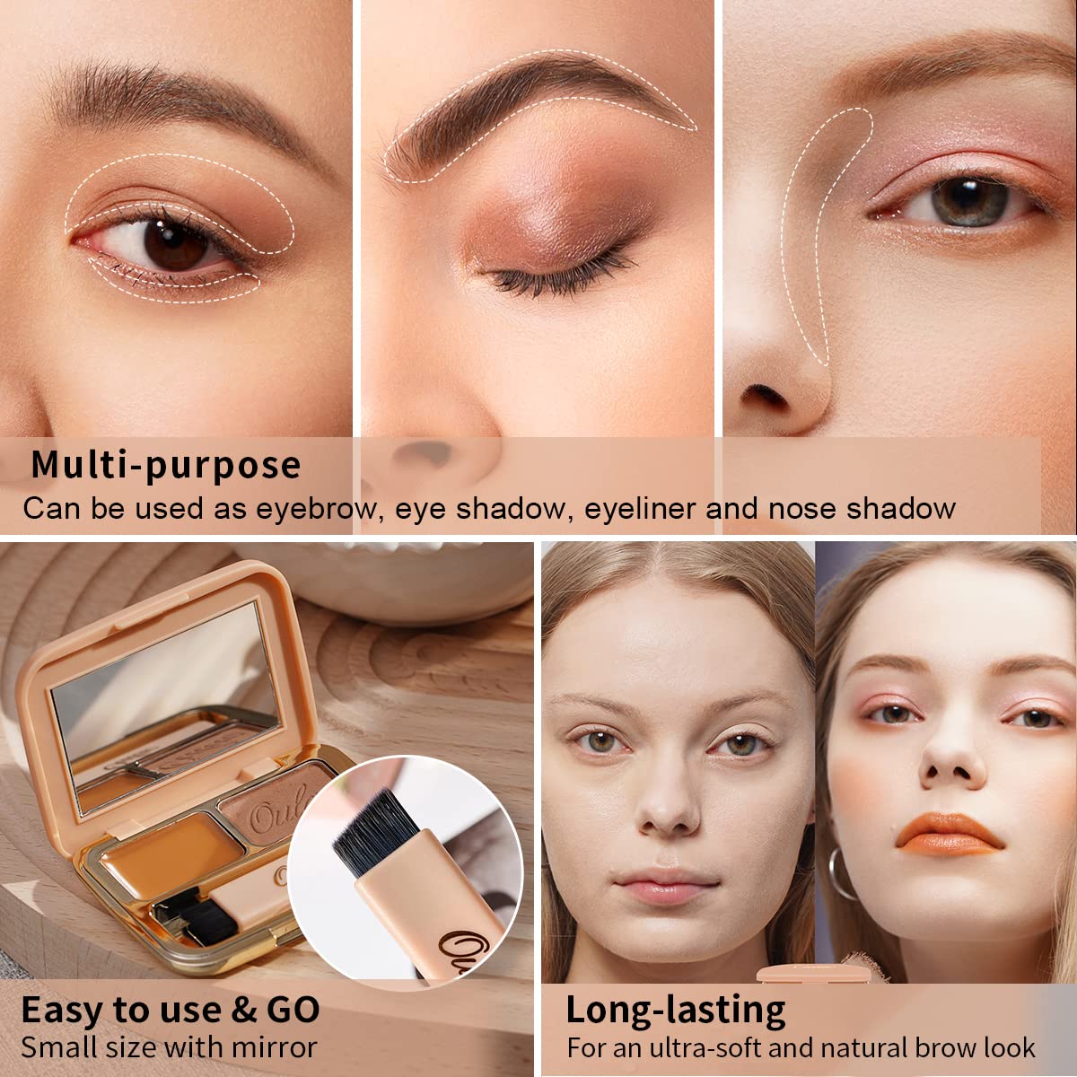 Oulac Waterproof Light Eyebrow Powder Kit with Brow Brush 2 in1 Long Lasting Instant Eyebrow Pomade & Powder Natural Makeup for Sparse Brows 3.2 g/0.11 oz (Golden Blonde)