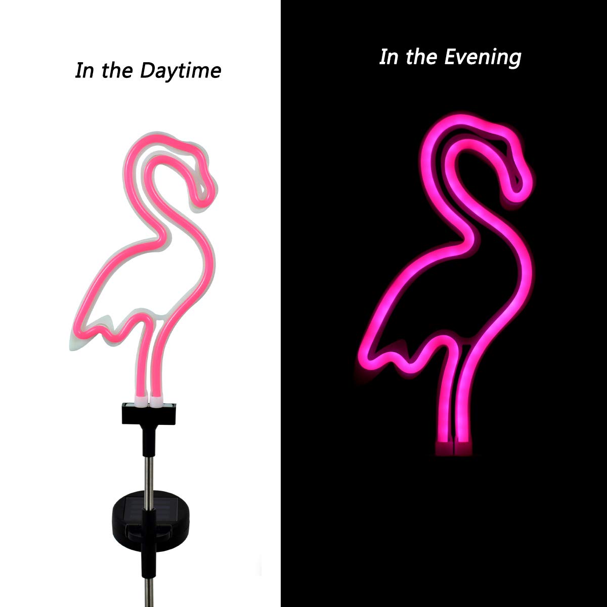 Pink Flamingo Solar Garden Stake Lights, [Set of 2] Outdoor Solar Pathway Light for Lawn Patio Yard Walkway, Neon Pink Lighting (30" Height)