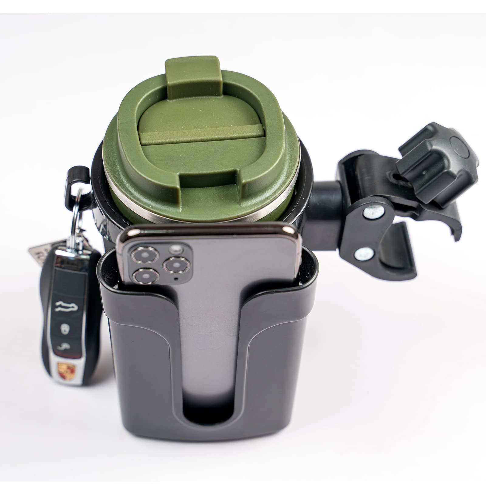 Stroller Cup Holder, Universal 3-in-1 Bike Cup Holder with Phone and key holder for Motorcycle, Stroller, Bike, Adjustable Wheelchair Cup Holder