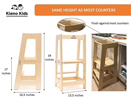 Learning Toddler Desk & Toddler Tower - Foldable 2 in 1 Kitchen Stool & Desk for Toddlers. Convenient Toddler Standing Tower, Converts Into a Toddler Table / Desk for Toddler (Natural Wood)