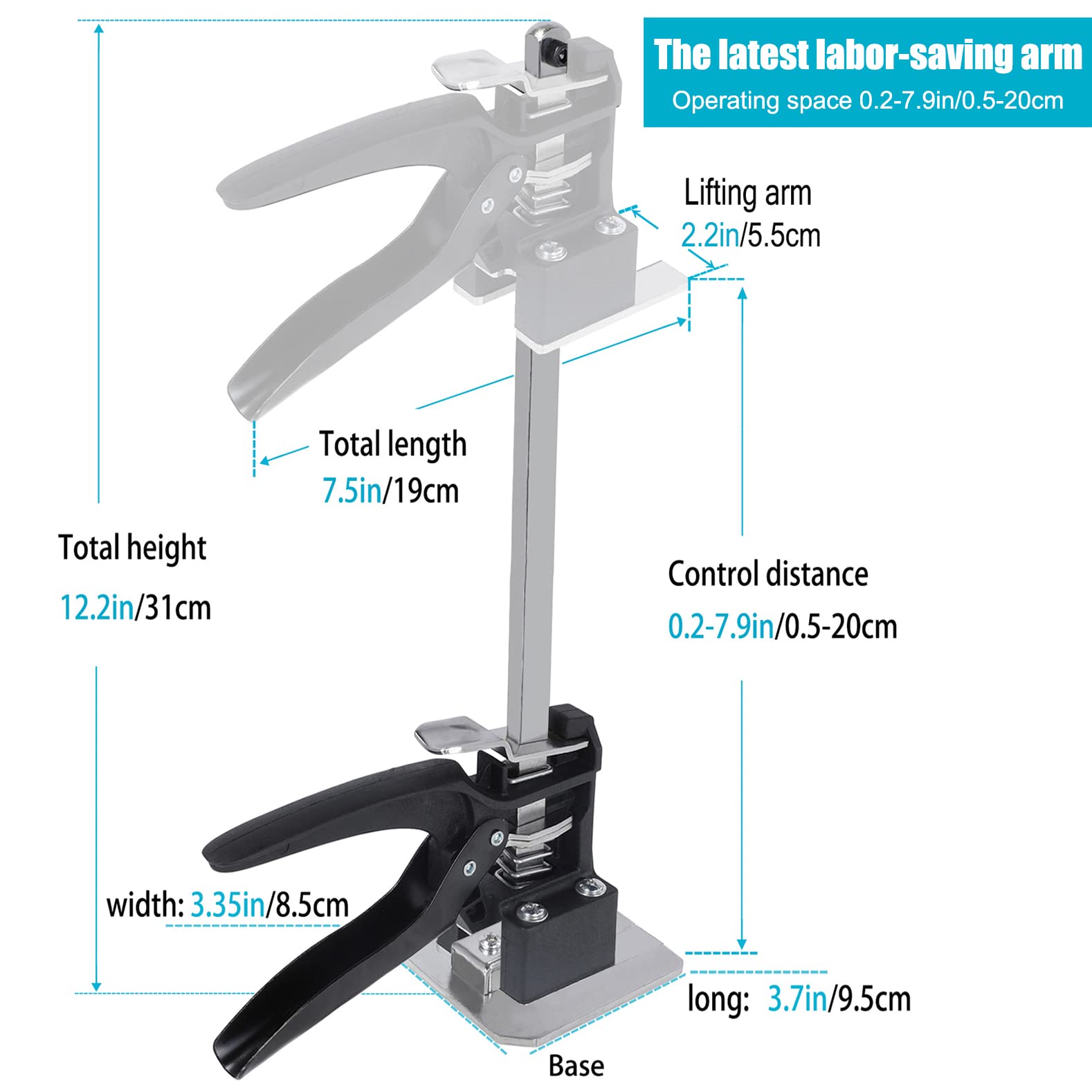 Labor Saving Arm Jack 2 Pack, 12 Inch Lever Arm Lifter with Level Ruler, Hand Jack Lift Tool, Furniture Jack Lifter, Effort Elecator for Floors Doors Cabinet Installation