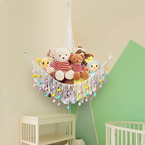 Stuffed Animal Net or Hammock,Boho Macrame Toy Hammock with Colorful Tassels,Hammock for Stuffed Animals,Teddy Bear Hammock for Nursery Play Room Kids Bedroom Kids Room Animal Storage