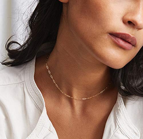 Lcherry Dainty Paperclip Choker Necklace 14K Gold Plated Paper Clip Chain Necklace for Women