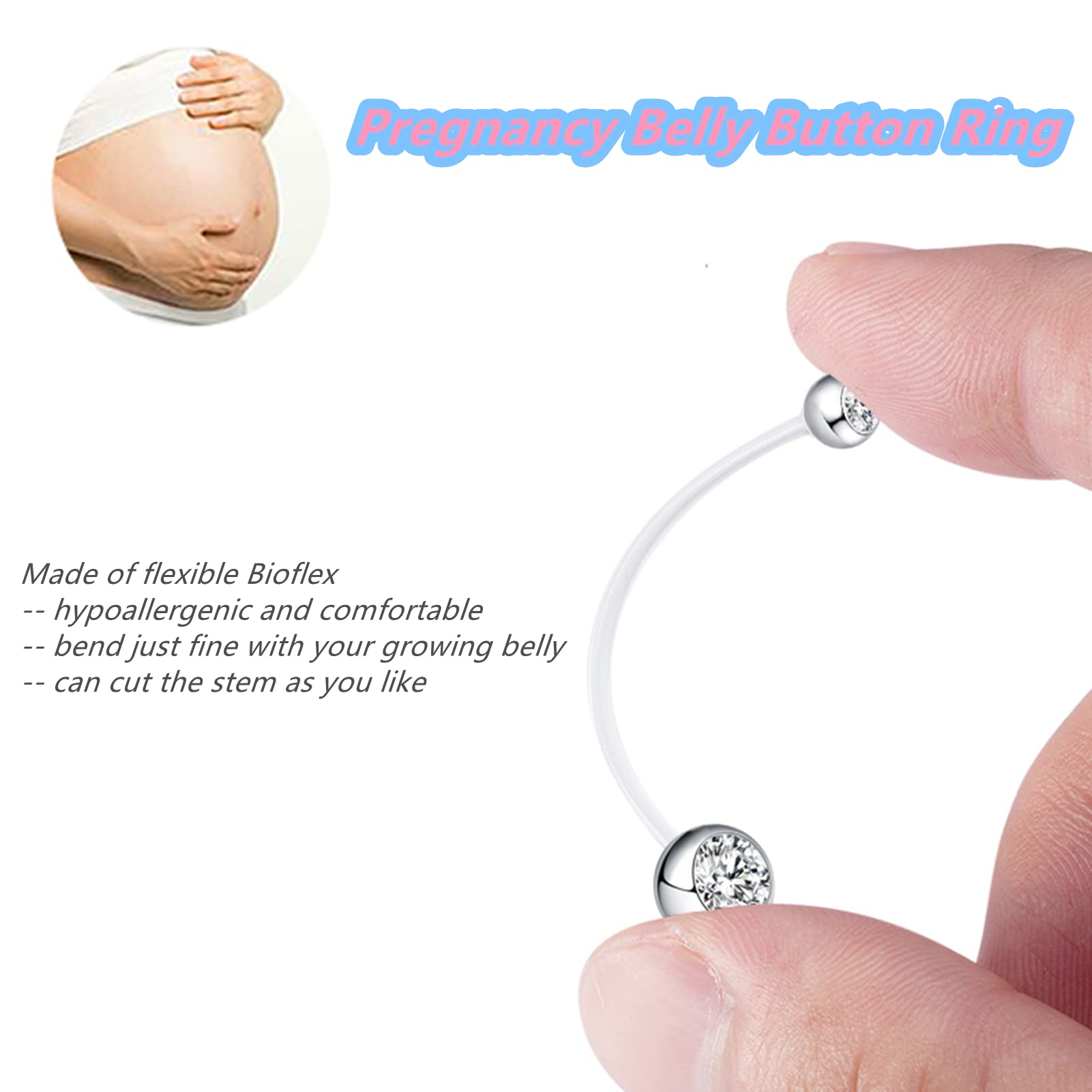 Lenacou 14G Pregnancy Belly Button Rings Clear Long Flexible Bioplast Sport Maternity Navel Retainer CZ Balls Body Piercing 38mm