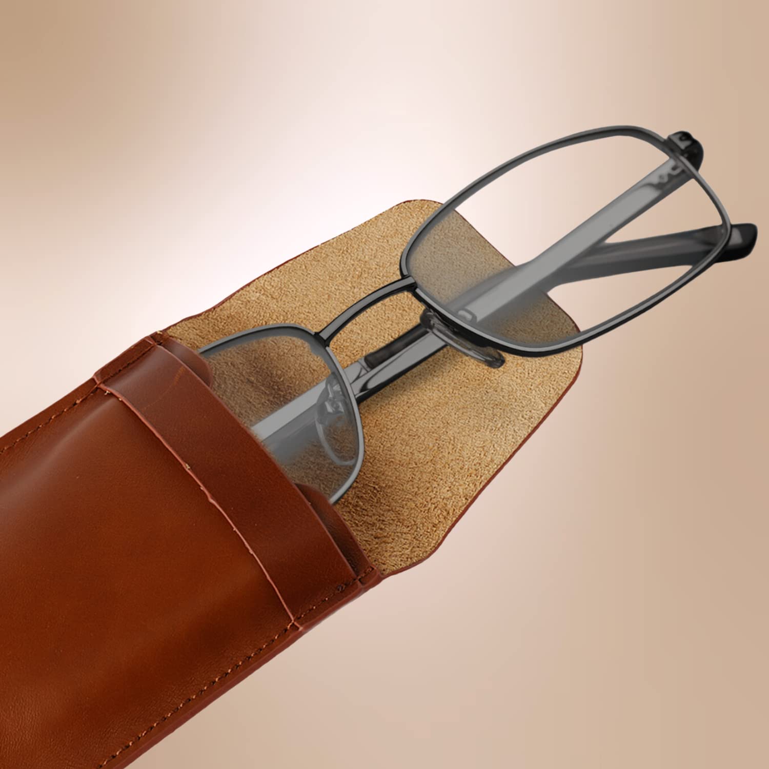 Leather Eyeglass Cases for Men - Premium Quality Leather with Microfiber Polishing Cloth and Soft Pouch , Eyeglass Case Slip In with Flap best for Reading Glasses and Ideal Gift for Men