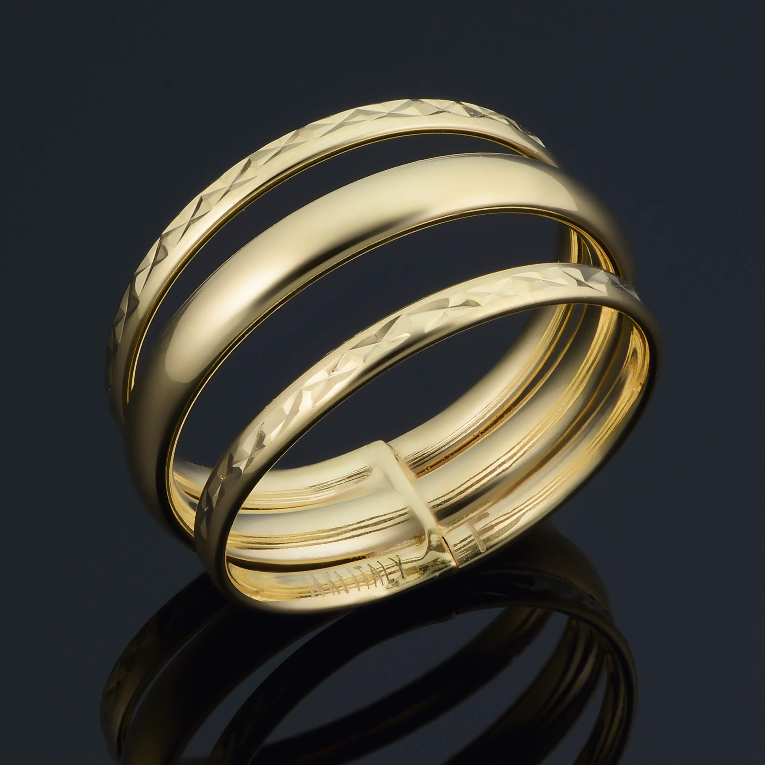KoolJewelry 14k Yellow Gold High Polish Diamond-Cut Triple Stacked Band Minimalist Ring (size 8)