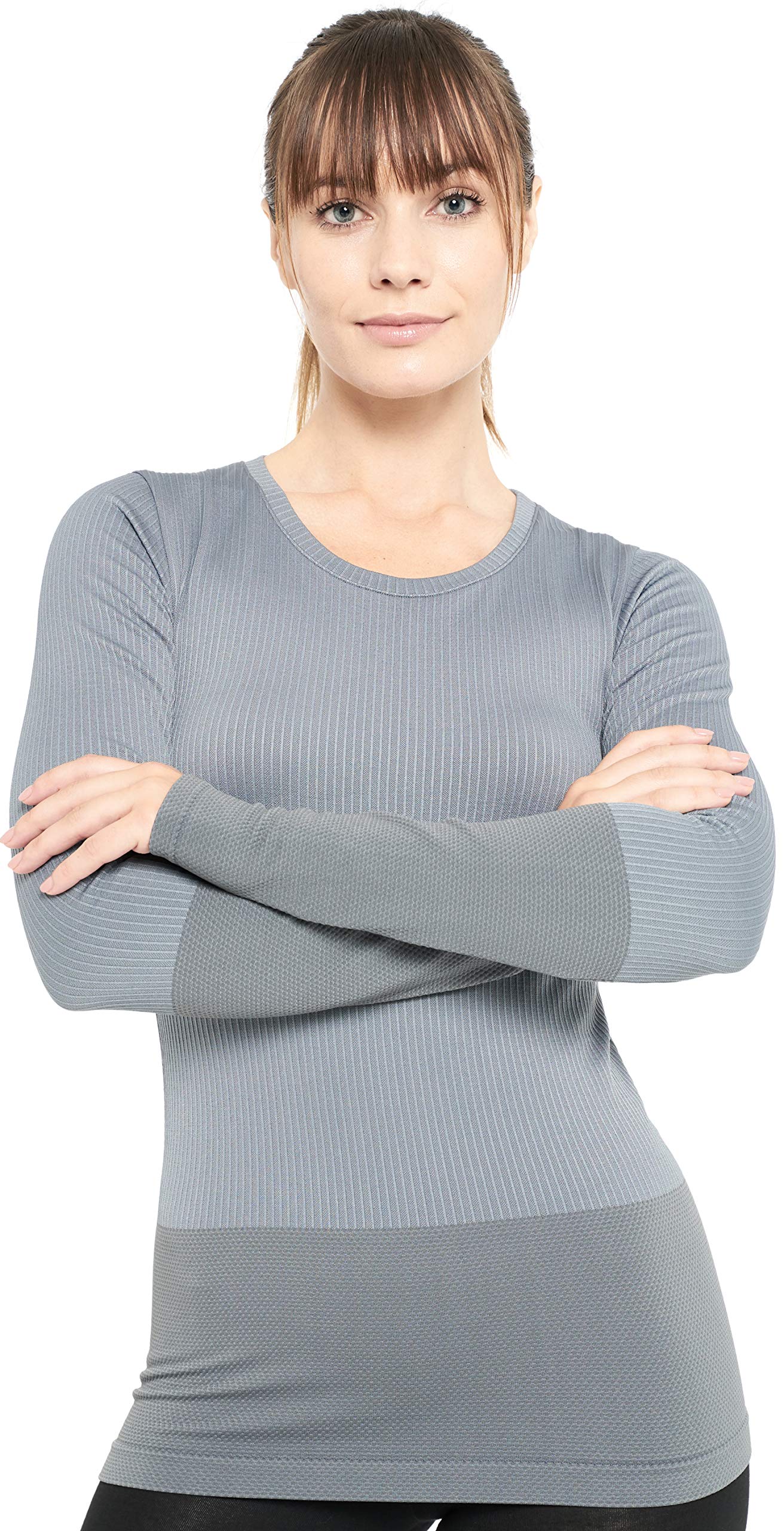 Long Sleeve Compression Thermal Workout Tops for Women - Dry Fit Running T-Shirts with Thumbholes Merlot